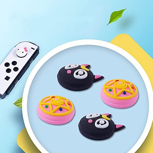 PERFECTSIGHT Cute Thumb Grip Caps Joystick Caps Compatible with Nintendo Switch Joycon/OLED/Switch Lite, Kawaii Magic Moon Skin Grip Button Stick Cover Controller 3D Analog Ergonomic Kit (Luna)