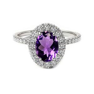 caratyogi natural-amethyst 925 sterling silver halo design ring oval-cut wedding engagement ring handmade fashion jewelry for women available in size 8