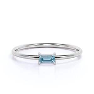 pb collection stacking ring with blue aquamarine baguette | single baguette ring | engagement ring | stacking ring |march birthstone ring | jewelry gift for women 11