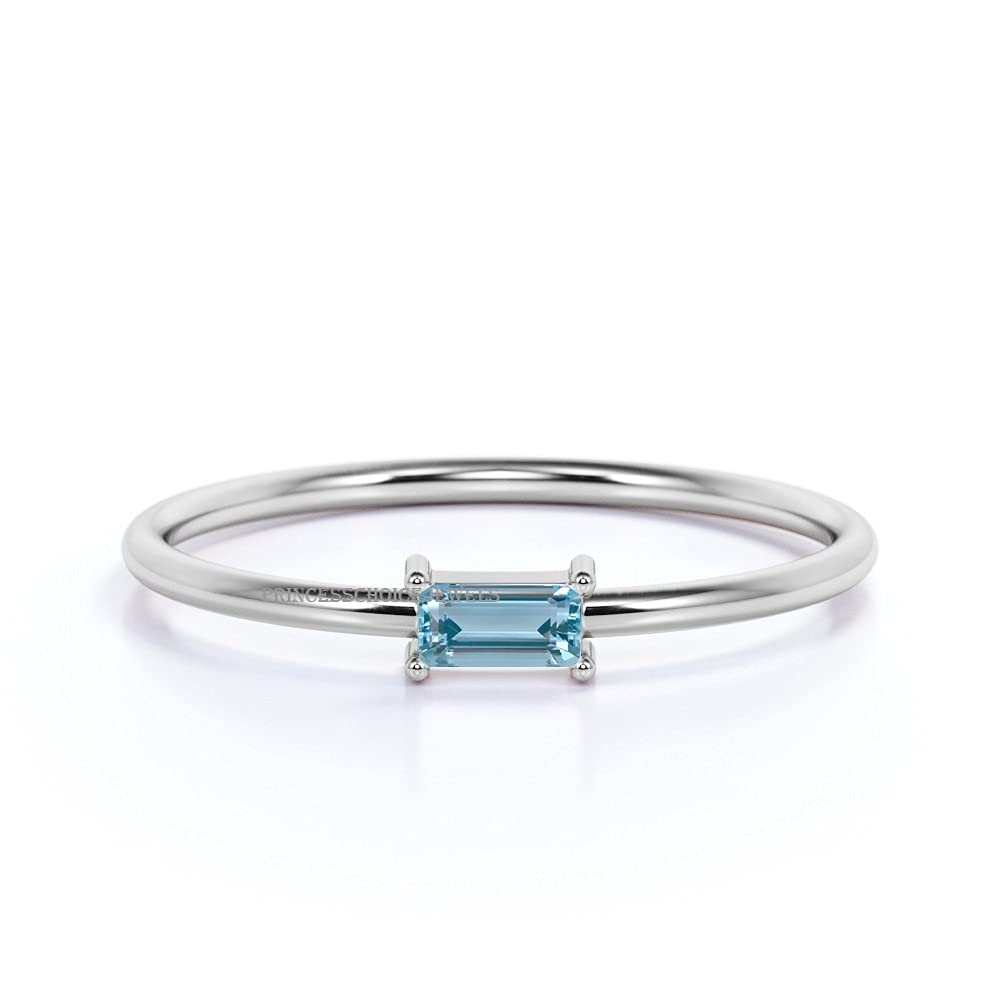 PB Collection Stacking Ring with Blue Aquamarine Baguette | Single Baguette Ring | Engagement Ring | Stacking Ring |March Birthstone Ring | Jewelry Gift for Women 11