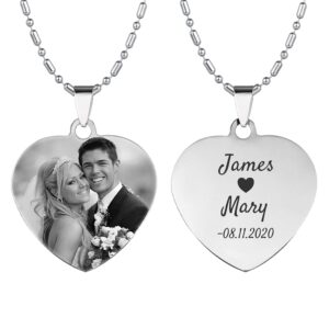 aipnis personalized custom photo text engraved stainless steel heart necklace dog tags necklace message pendant customized birthday gift