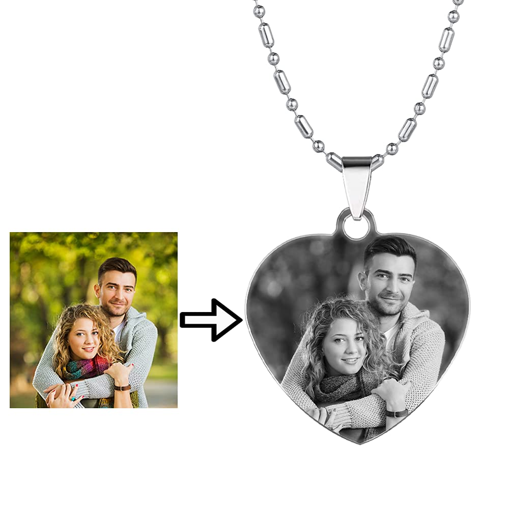 AIPNIS Personalized Custom Photo Text Engraved Stainless Steel Heart Necklace Dog Tags Necklace Message Pendant Customized Birthday Gift