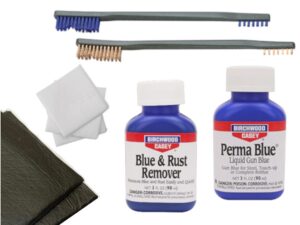 gun bluing kit including perma blue, rust and blue remover, pads, brushes and cleaning patches