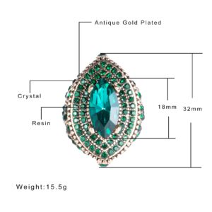 CKHAO Women Ring - Big Size Antique Gold Plated Turkish Style Green Gemstone Vintage Girls Ring Women Jewelry 0769GREEN (7)