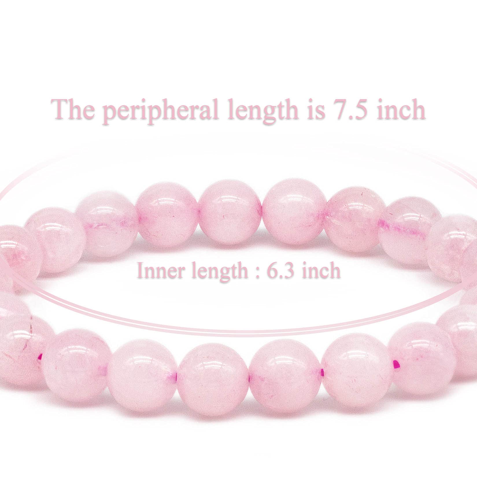 DAZCOLO Handmade Gem Bracelet 7.5" Stretch Gemstone 8mm Round Beads Crystals Quartz Unisex (Rose Quartz)