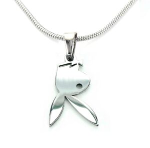 ann claridge upside down playboy bunny necklace, on 18in snake chain, pure 304 stainless steel, playboy chain rabbit tattoo symbol charm pendant necklace