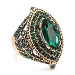 ckhao women ring - big size antique gold plated turkish style green gemstone vintage girls ring women jewelry 0769green (7)