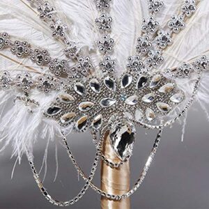 Feather Fan Bridal Bouquet Ostrich Marabou Handheld Crystal Flapper Accessories for Dance - CW