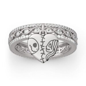 jeulia jack skellington and sally ring "magic of love" skull couple twist sterling silver women men band halloween jewelry anniversary promise rings for him and her with jewelry gift box (sterling silber, 10.5)