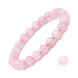 dazcolo handmade gem bracelet 7.5" stretch gemstone 8mm round beads crystals quartz unisex (rose quartz)