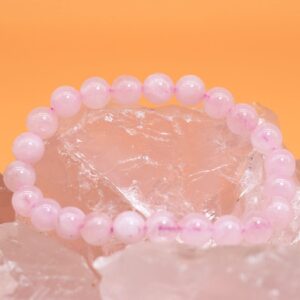 DAZCOLO Handmade Gem Bracelet 7.5" Stretch Gemstone 8mm Round Beads Crystals Quartz Unisex (Rose Quartz)