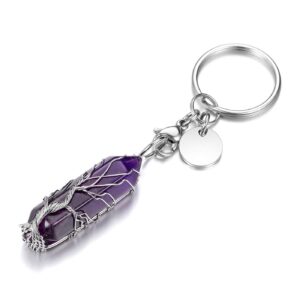 manifo life tree wire wrapped crystals keyring healing amethyst stones hexagonal crystal gemstone points pendant keychain