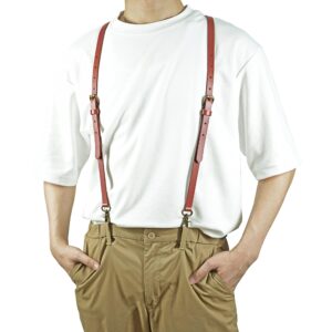 Lawevan Thin Leather suspender Y Shape Design Adjustable Suspender with 4 Snap Hooks Groomsmen Gift Wedding Suspender