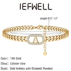 IEFWELL Gold Initial Anklets for Women, Danity Gold Ankle Bracelets Cuban Link Anklets for Women Initial Anklet for Women Anklets with Initials B