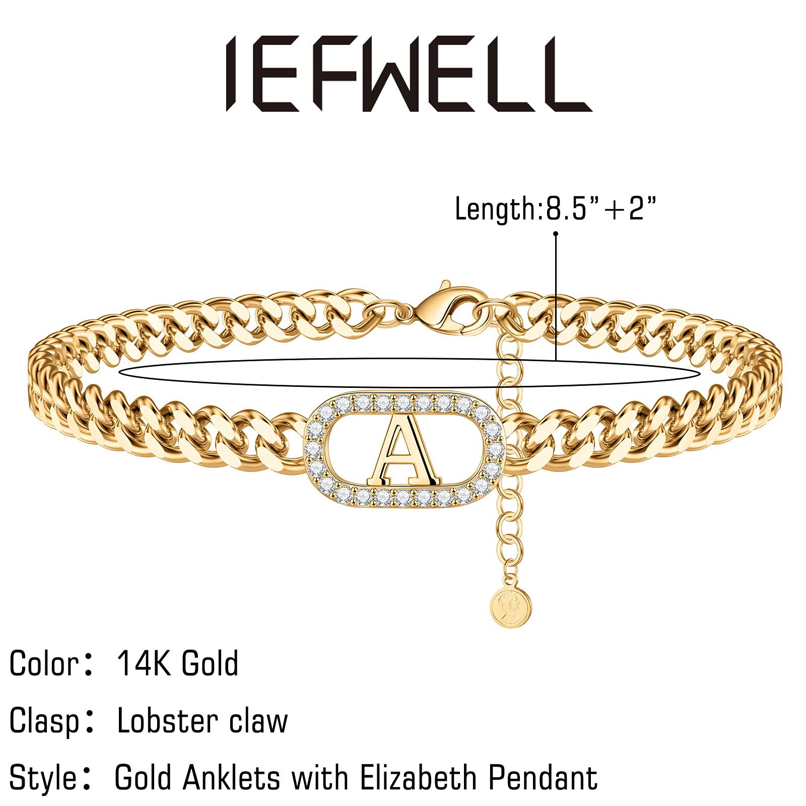 IEFWELL Gold Initial Anklets for Women, Danity Gold Ankle Bracelets Cuban Link Anklets for Women Initial Anklet for Women Anklets with Initials B