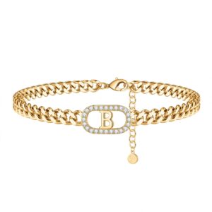 iefwell gold initial anklets for women, danity gold ankle bracelets cuban link anklets for women initial anklet for women anklets with initials b