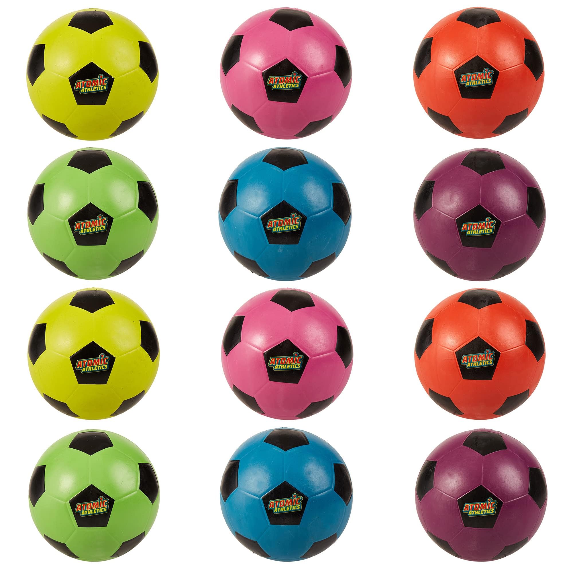 K-Roo Sports Atomic Athletics Neon Rubber Playground Balls - 12 Pack of Youth Size, includes Pump & Storage Bag - Soccer Ball