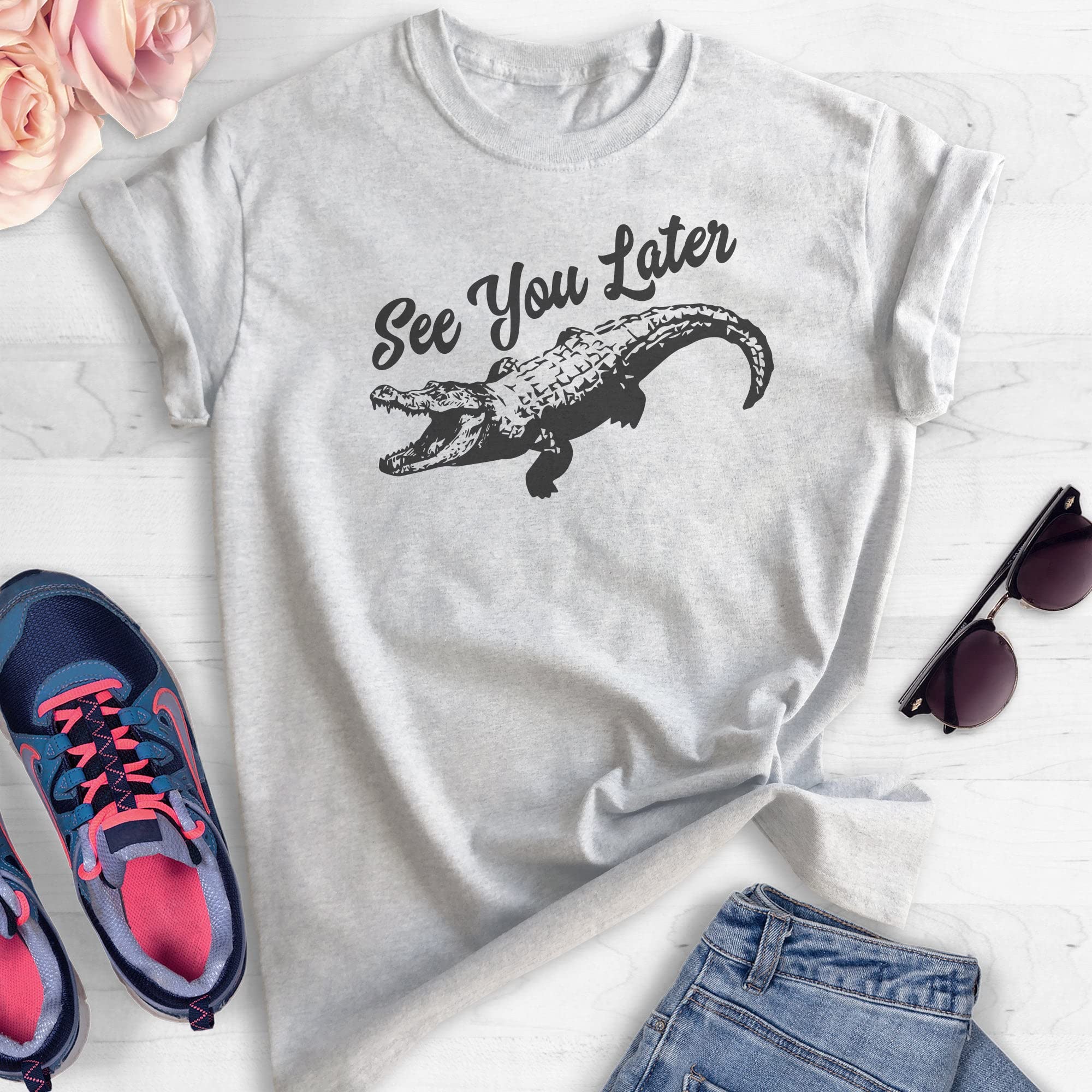 Generic See You Later Alligator Shirt, Unisex Women's Men's Shirt, Funny Alligator Shirt, Gator Shirt, Swamp Shirt, Heather Ash, X-Small