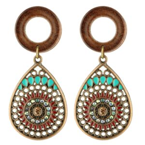 balala 0g 8mm bohemian teardrop wood dangle ear gauges piercing flesh tunnels plugs statement earrings, brown, ba161-8