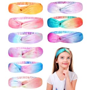 waydress rainbow tie dye 9 pieces hairband for girls - velvet fabric knotted headbands, stretch headbands with strong elasticity, spa and face washing hair bands, hair accessories