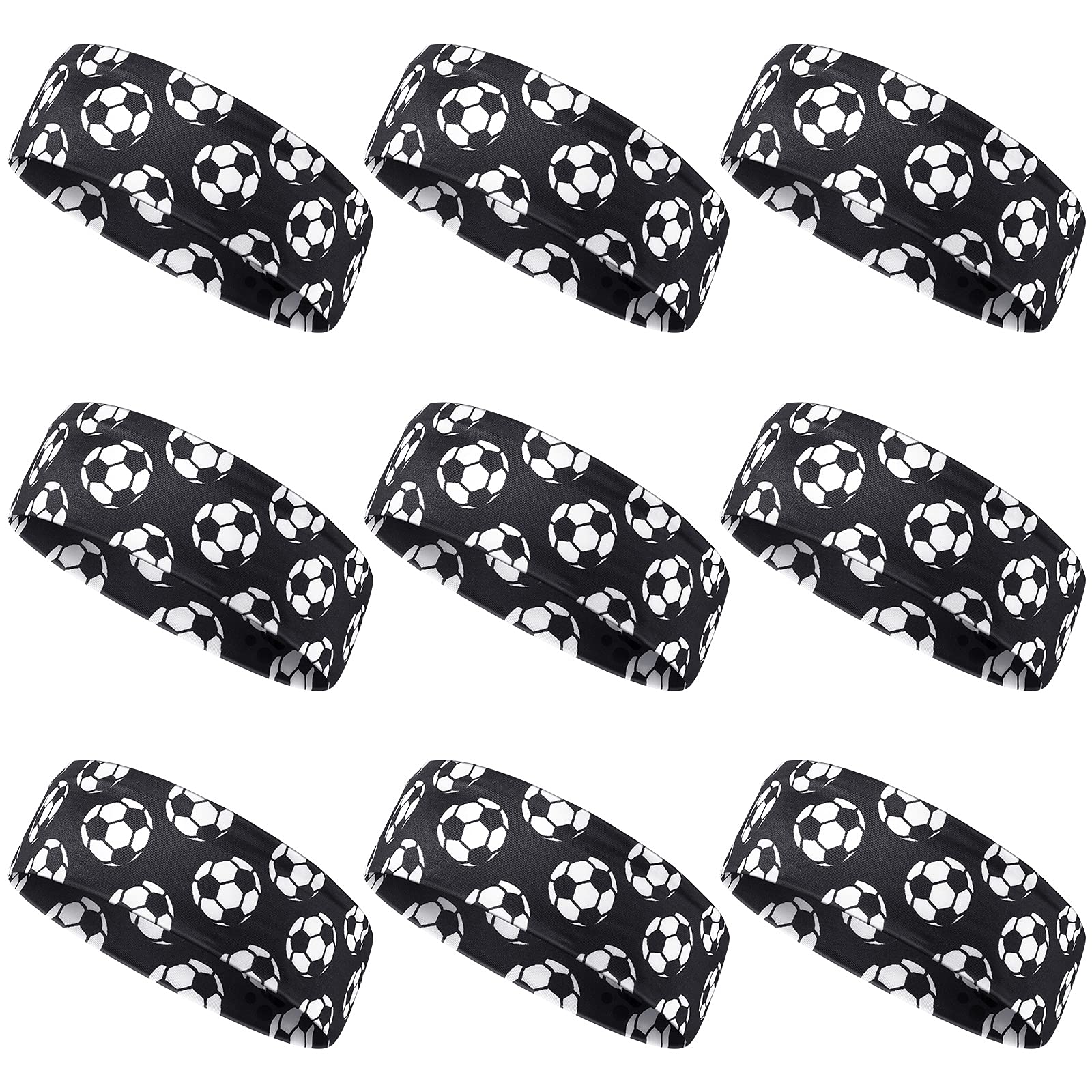 WILLBOND 9 Pieces Elastic Adjustable Soccer Headbands - Hair Accessories and Team Gifts for Boys, Girls, Teens, Women, Adults (Black)