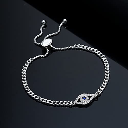 Apsvo Silver Anti Evil Eye Bracelets for Women Adjustable Blue Cubic Zirconia Dainty Third Eye Trendy Jewelry Pulseras de Mal de Ojo Turco Para Mujeres Valentines Day Gifts for Her