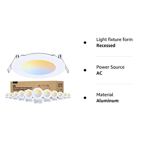 OREiN 12 Pack 4 Inch Recessed Lighting LED 10W=75W Eqv, CRI>90, 5CCT Dimmable Canless Downlight with Aluminum Junction Box, Waterproof LED Recessed Light for Indoor Bathroom Kitchen Bedroom