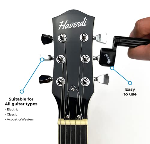 HAVENDI® Premium string winder with 3 picks and guitar cleaning cloth | string spindle for faster string changing. Acoustic guitar, acoustic guitar, classical guitar and electric guitar.