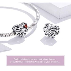 Meetccy charm, Original 925 Sterling Silver Pumpkin Charms for Pandora Style Bracelets,Dangle Charm Mothers Day Halloween Bracelets Women Jewelry (Rib Heart Charms)