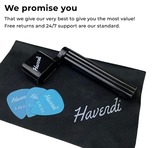 HAVENDI® Premium string winder with 3 picks and guitar cleaning cloth | string spindle for faster string changing. Acoustic guitar, acoustic guitar, classical guitar and electric guitar.