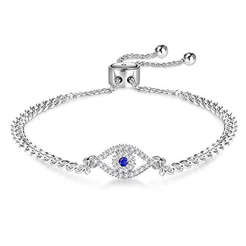 Apsvo Silver Anti Evil Eye Bracelets for Women Adjustable Blue Cubic Zirconia Dainty Third Eye Trendy Jewelry Pulseras de Mal de Ojo Turco Para Mujeres Valentines Day Gifts for Her