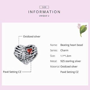 Meetccy charm, Original 925 Sterling Silver Pumpkin Charms for Pandora Style Bracelets,Dangle Charm Mothers Day Halloween Bracelets Women Jewelry (Rib Heart Charms)