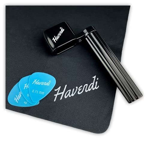 HAVENDI® Premium string winder with 3 picks and guitar cleaning cloth | string spindle for faster string changing. Acoustic guitar, acoustic guitar, classical guitar and electric guitar.