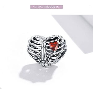 Meetccy charm, Original 925 Sterling Silver Pumpkin Charms for Pandora Style Bracelets,Dangle Charm Mothers Day Halloween Bracelets Women Jewelry (Rib Heart Charms)