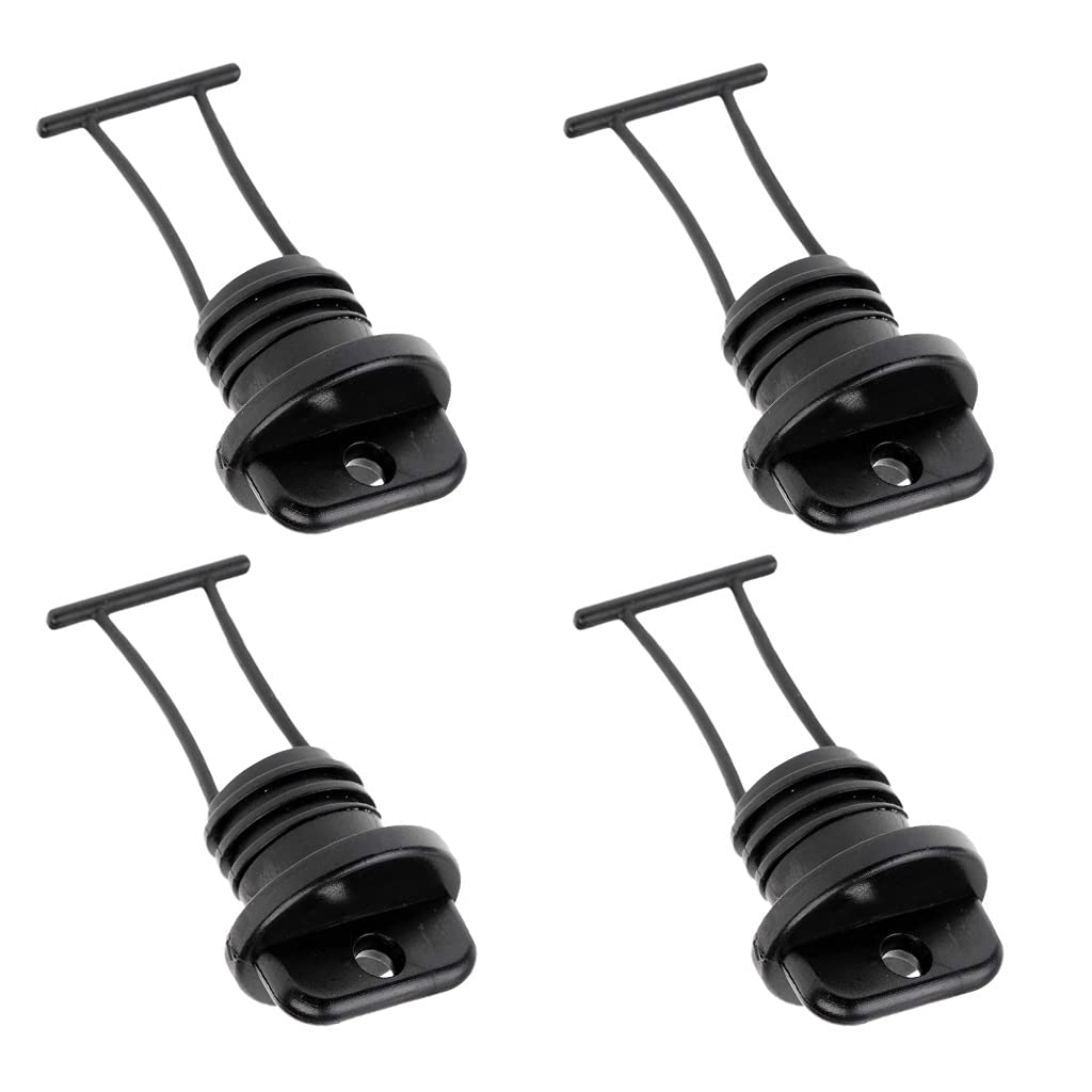 HZFLY 4 Pcs Black Kayak Drain Plug, Drain Plug Kit, Kayak Canoe Boat Threaded Drain Plug Replacement Accessories (A)