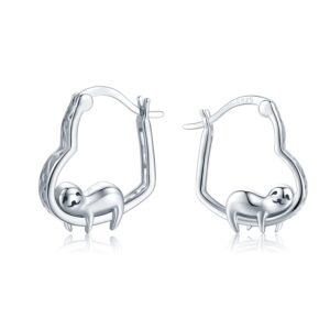 sloth earrings sterling silver huggie small hoop earrings for sensitive ears sloth jewelry gifts for women