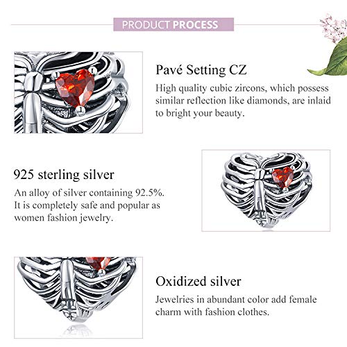 Meetccy charm, Original 925 Sterling Silver Pumpkin Charms for Pandora Style Bracelets,Dangle Charm Mothers Day Halloween Bracelets Women Jewelry (Rib Heart Charms)