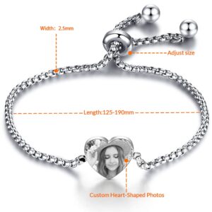 AIPNIS Personalized Custom Photo Text Stainless Steel Adjustable Bracelet Carved Heart Shaped Pendant Fashion Jewelry Custom Gift for Women