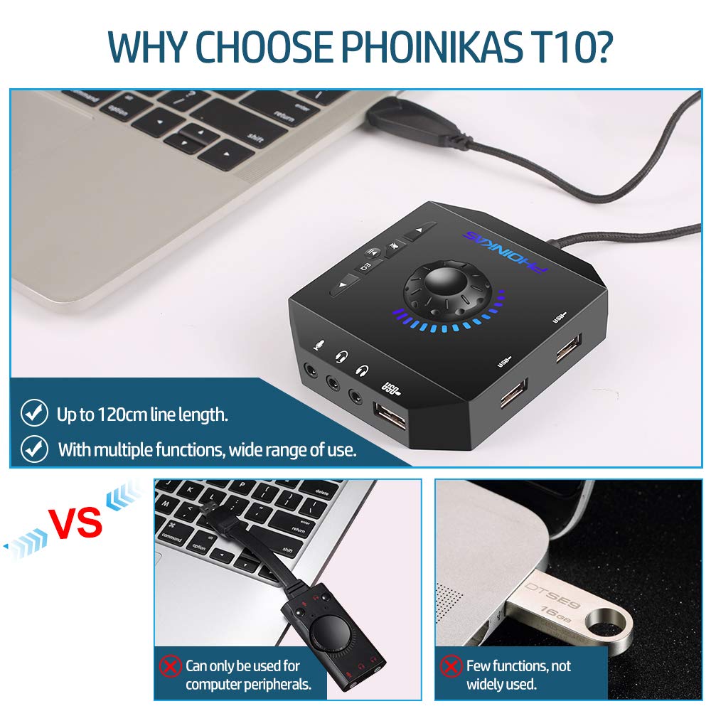 PHOINIKAS T10 External Sound Card H1 Wired Gaming Headset for PS4, PC, PS5, Xbox one, with Noise Cancelling Detachable Mic