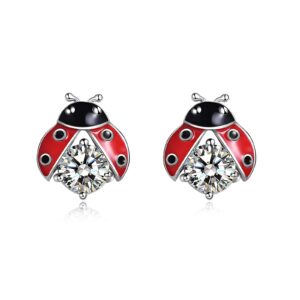 poplyke ladybug earrings for women sterling silver cute ladybug stud earrings jewelry gifts