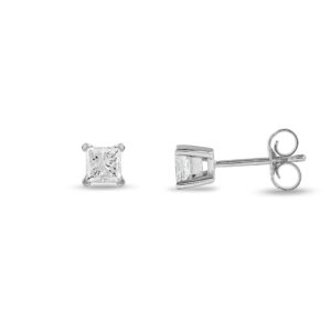 10k white gold 3/8ct tdw princess diamond stud earring by dzon love gift for women (h-i, i2-i3)