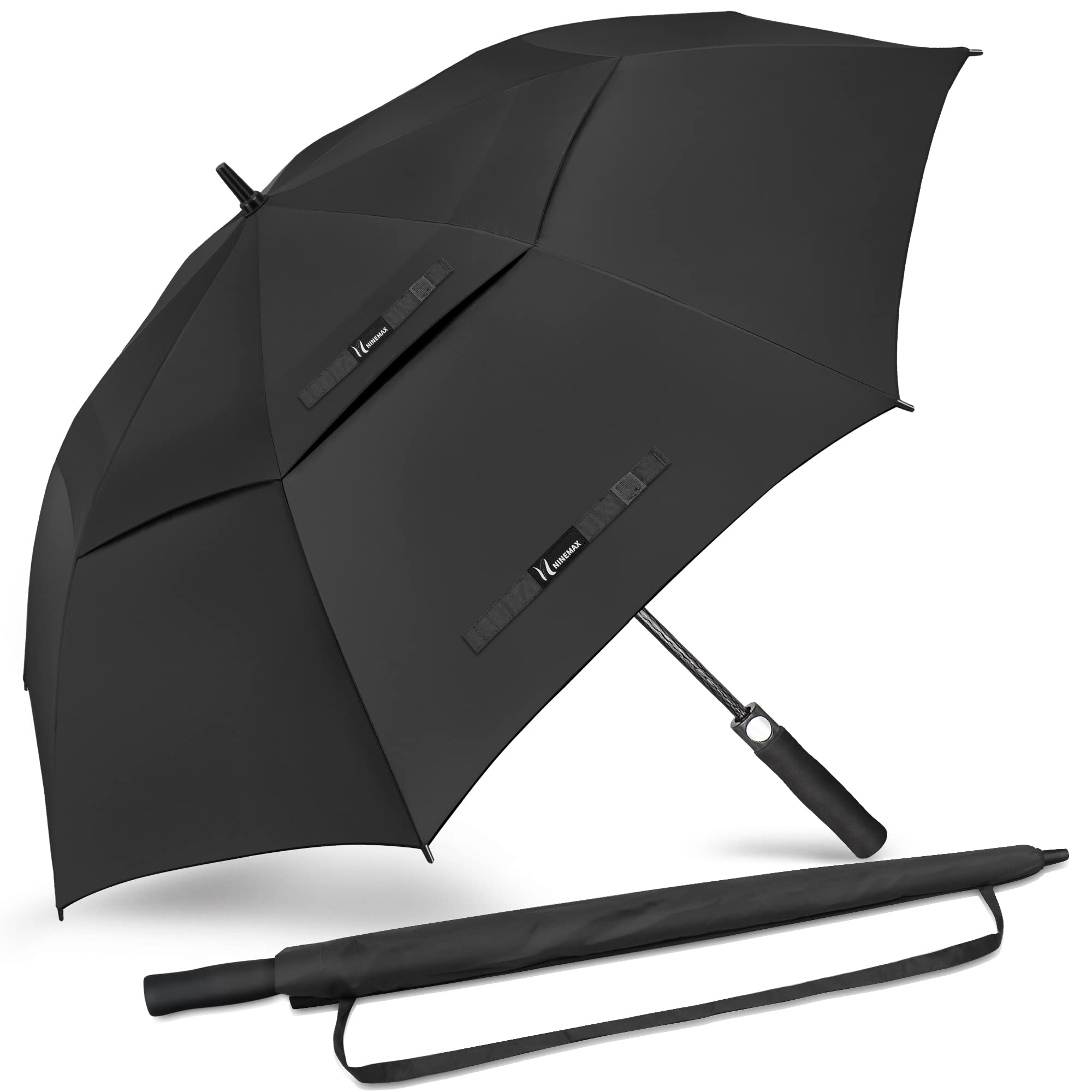 NINEMAX Golf Umbrella 62 Inch,Large Umbrellas Windproof Automatic Open,Oversized Double Canopy Vented Umbrella for Rain Large Size,Extra Large Umbrellas for Men and Women(Black)