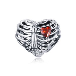 meetccy charm, original 925 sterling silver pumpkin charms for pandora style bracelets,dangle charm mothers day halloween bracelets women jewelry (rib heart charms)