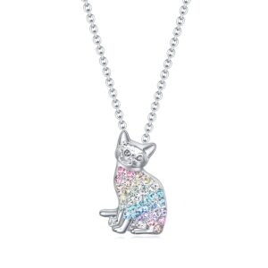 luomart little cat necklace gifts for girls,rainbow dainty kitty necklaces jewelry gift for women boys teen girls cat lovers (rainbow cat necklace)