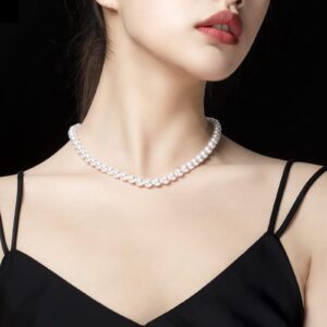 WELLKAGE Imitation Pearl Necklace Wedding Pearl Necklace for Women-8mm