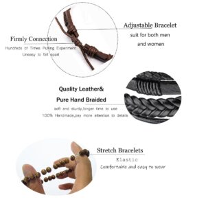 SONNYX 24 PCS Braided Leather Bracelet for Men Women Cool Woven Wrist Cuff Bracelets Hemp Cords Wooden Beads Ethnic Tribal Handmade Wrap Adjustable Wristband Bracelets