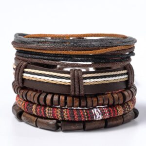 SONNYX 24 PCS Braided Leather Bracelet for Men Women Cool Woven Wrist Cuff Bracelets Hemp Cords Wooden Beads Ethnic Tribal Handmade Wrap Adjustable Wristband Bracelets