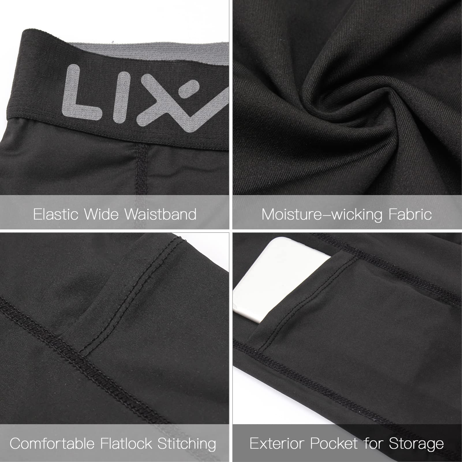 LIXADA Men's Compression Shorts Pants 3Packs, Performance Sports Baselayer Cool Dry Tights Active Workout Underwear