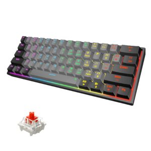 Snpurdiri 60 Percent Machanical Keyboard Red Switches, 60% Mini Gaming Keyboard Rainbow Backlit, Full Anti-Ghosting Compact Gaming Keyboard for PC Gamer Office Business (Black-Grey, Red Switches)