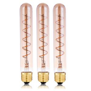 dimmable 4w tube led eison bulb, t10 vintage long led bulb 40 watt equivalent warm white 2700k, e26 medium base amber colored 7.3 inch long tubular edison bulb, 3 pack